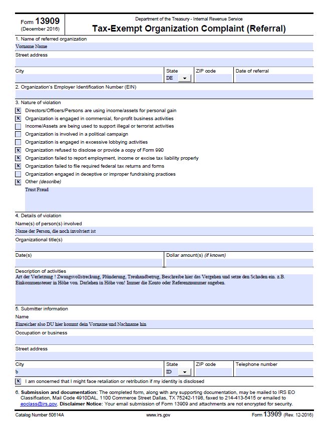 IRS Form 13909 - Wiensworld