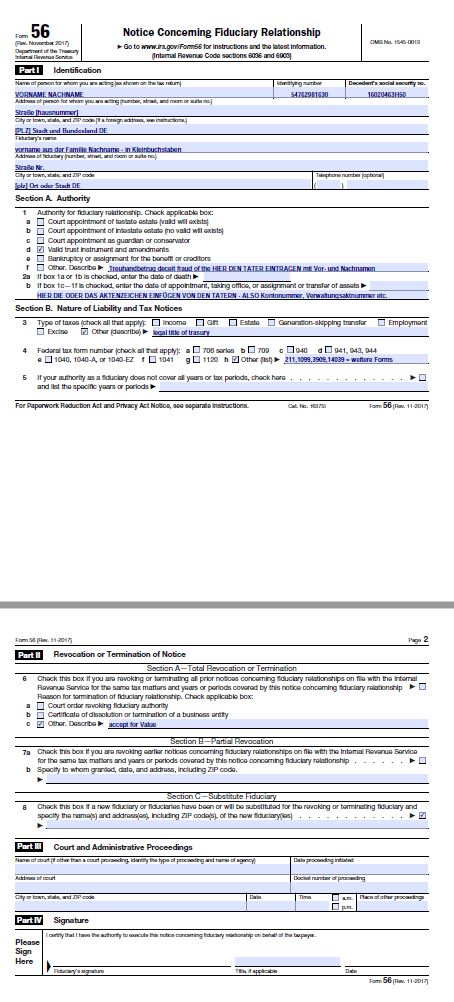 IRS FORM 56 Hinweis zur Treuhänderischen Beziehung - Wiensworld